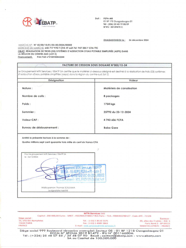 2 - MTK82 - Facture de Cession Sous Douane | PDF