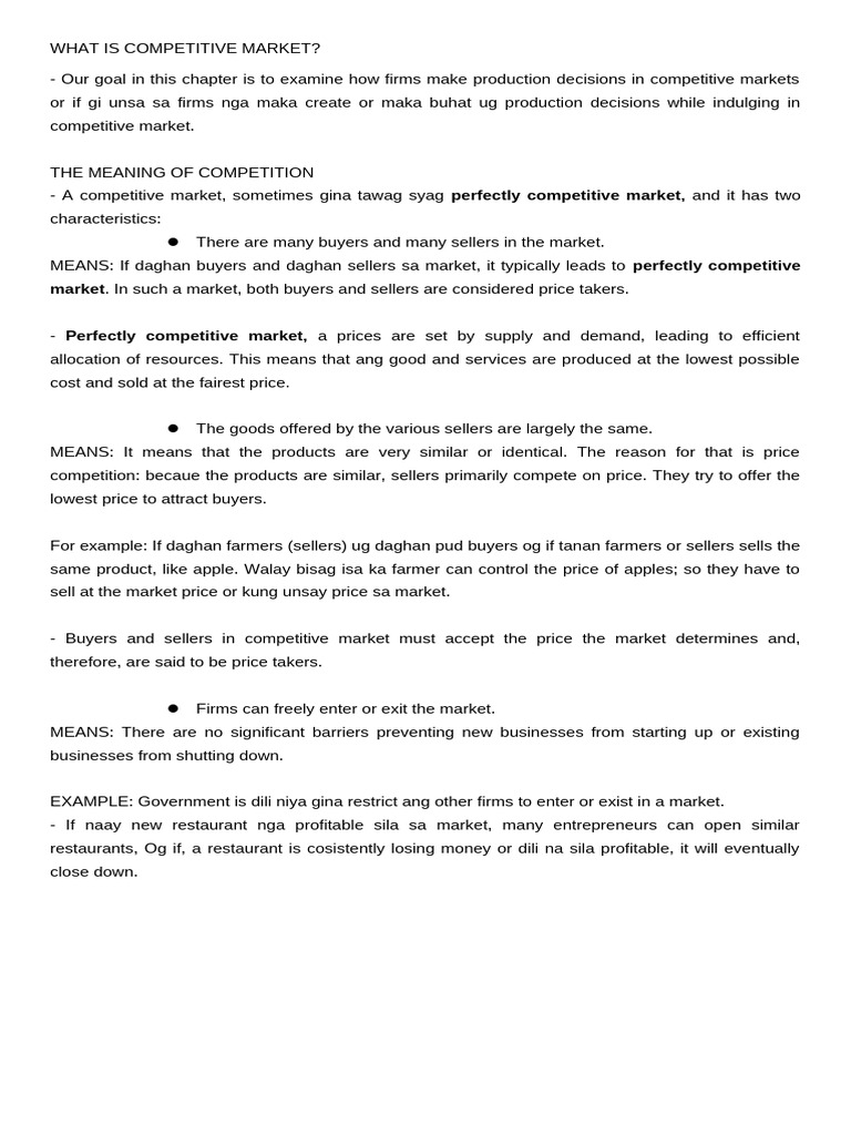 Characteristics of Competitive Markets | PDF