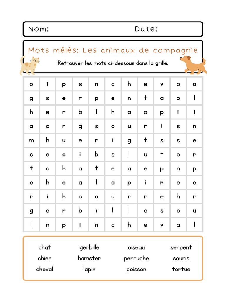 Mots Mêlés : Animaux Divers | PDF | Lion