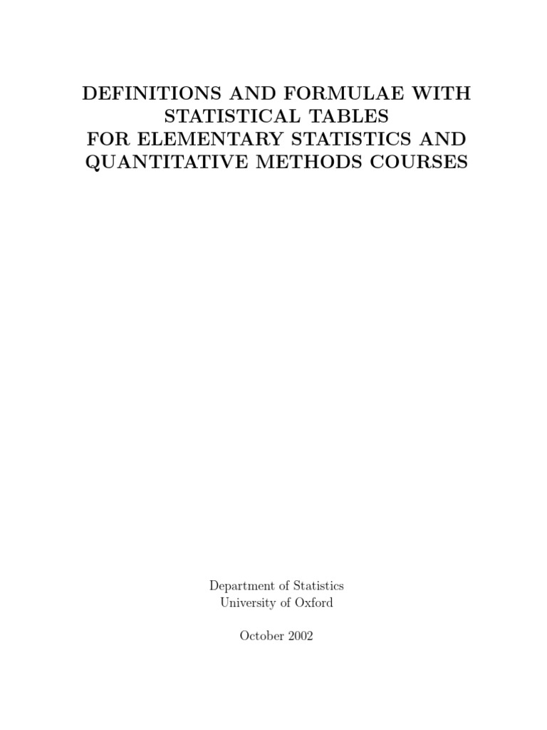 Elementary Statistics Formulas & Tables | PDF | Variance | Statistics
