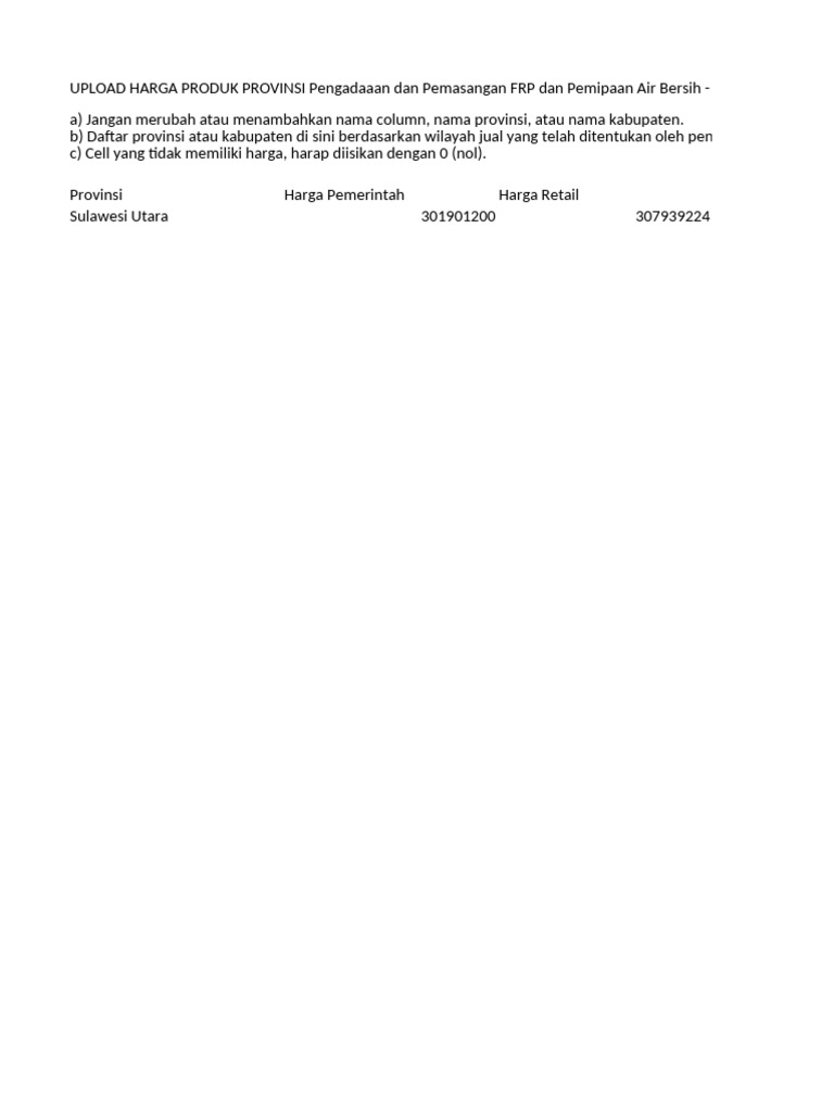 Template Harga Produk Pengadaaan Dan Pemasangan FRP Dan Pemipaan Air ...