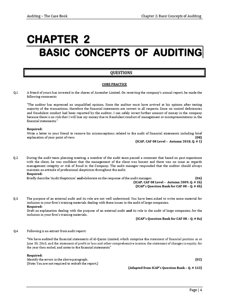 Chapter 2 Auditing Basic Questions (Case Book) | PDF | Audit | Internal Control