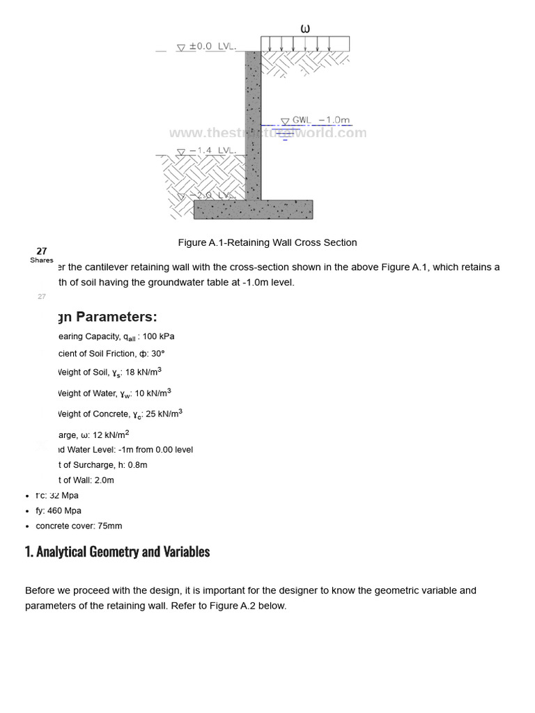 Worked Example - Retaining Wall Design - The Structural World | PDF | Weight | Applied And ...