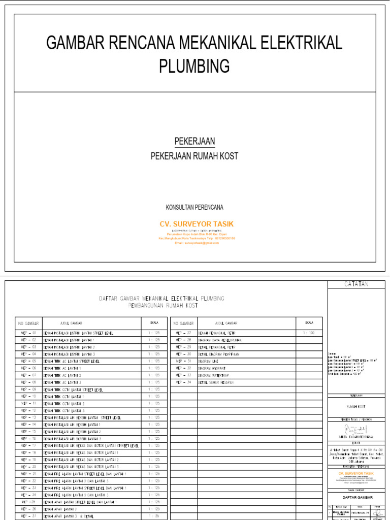Denah Instalasi MEP Rumah Kost Tasik | PDF