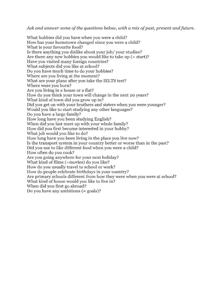 Questions in Present Past and Future II | PDF