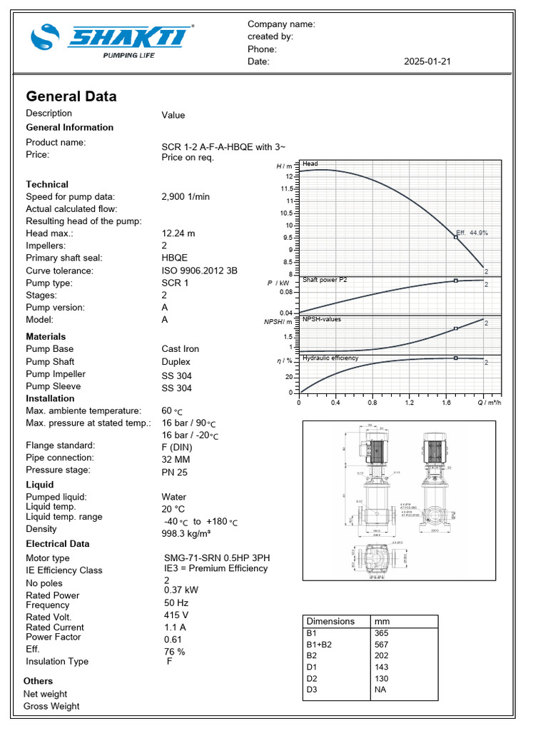 Data Sheet SCR 1-2 A-F-A-HBQE With 3 | PDF | Pump | Manufactured Goods