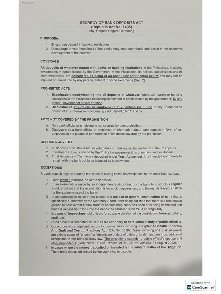 Secrecy of Bank Deposits Act | PDF