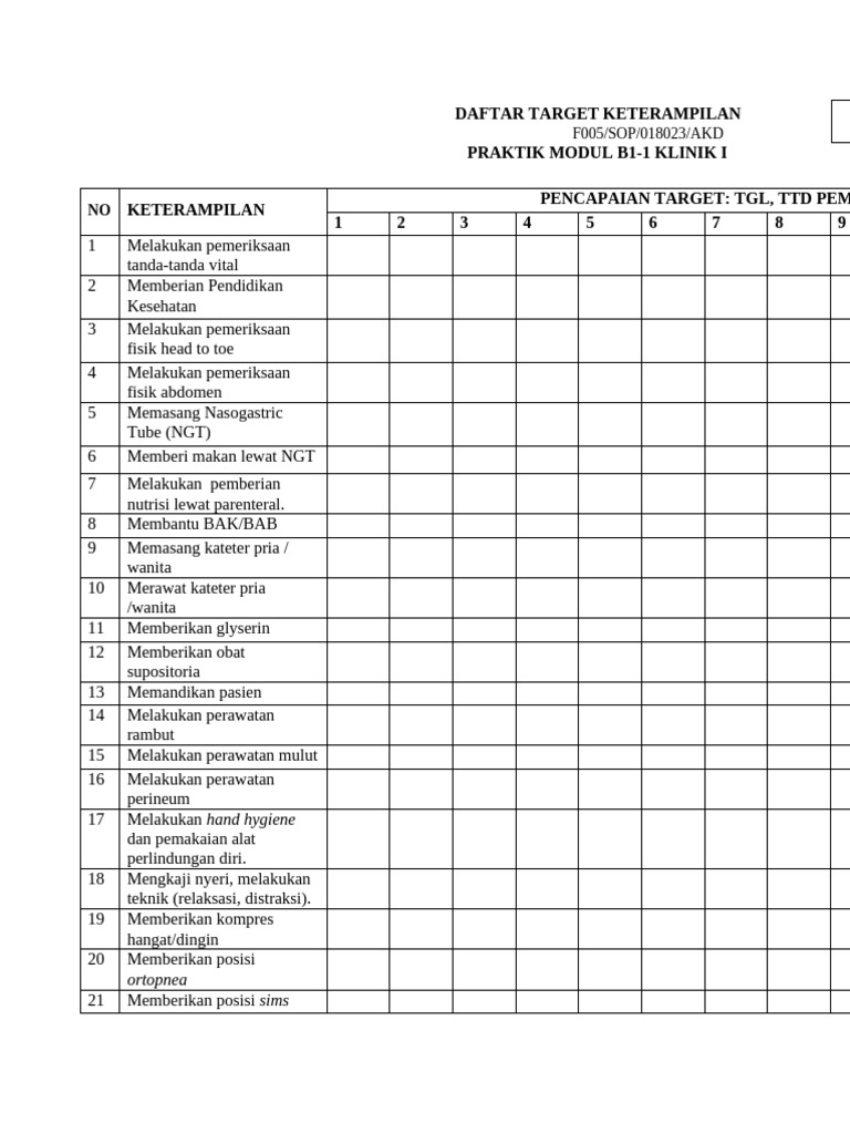 DAFTAR TARGET KETERAMPILAN B1-1 | PDF
