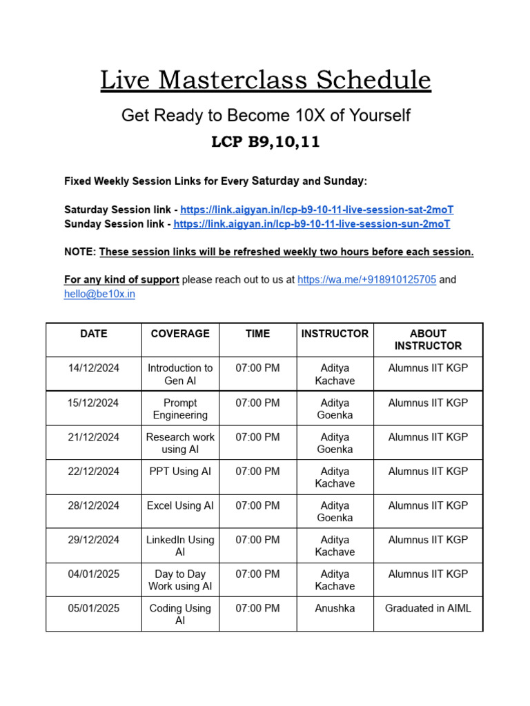 Live Masterclass Schedule B9-10-11 | PDF | Business Software | Data