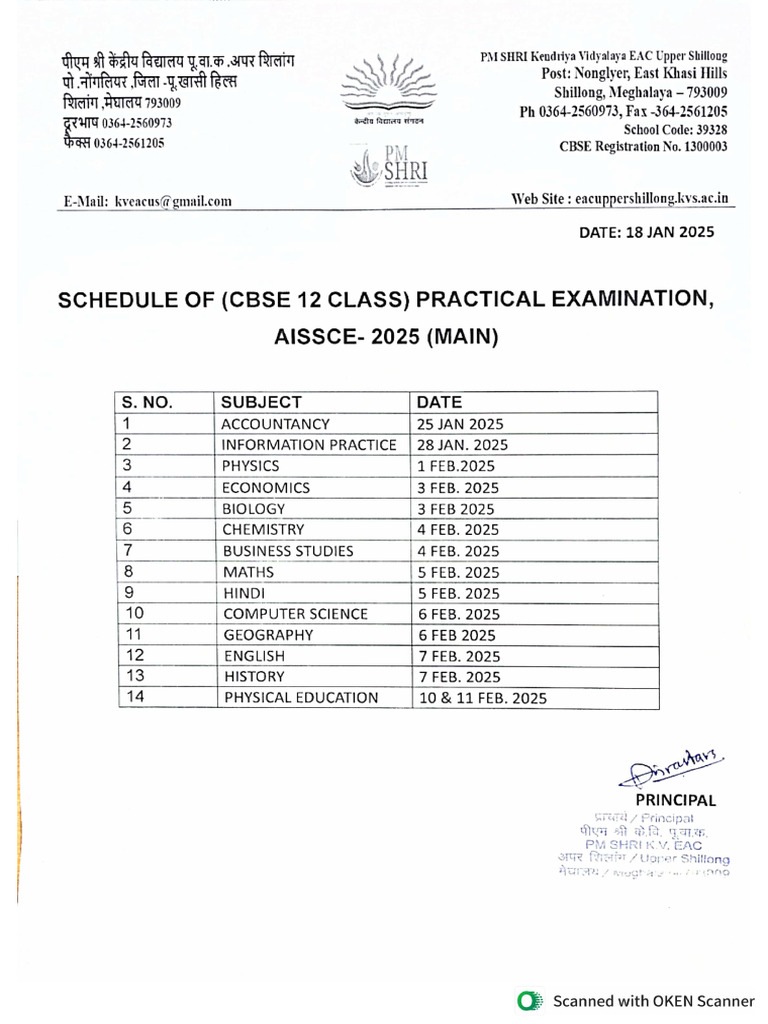 Class XII CBSE Practical Schedule 2024-25 | PDF