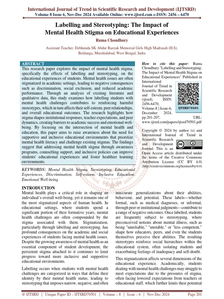 Labelling and Stereotyping The Impact of Mental Health Stigma On ...