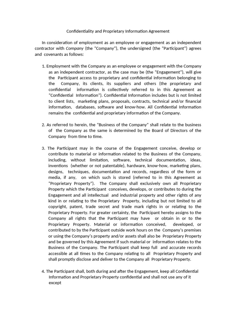 Proprietary and Confidentiality Agreement(2) | PDF | Trade Secret | Breach Of Contract