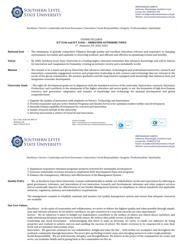 ICT 3106 and ICT 3106L ANIMATION AUTHORING TOOLS SYLLABUS | PDF ...