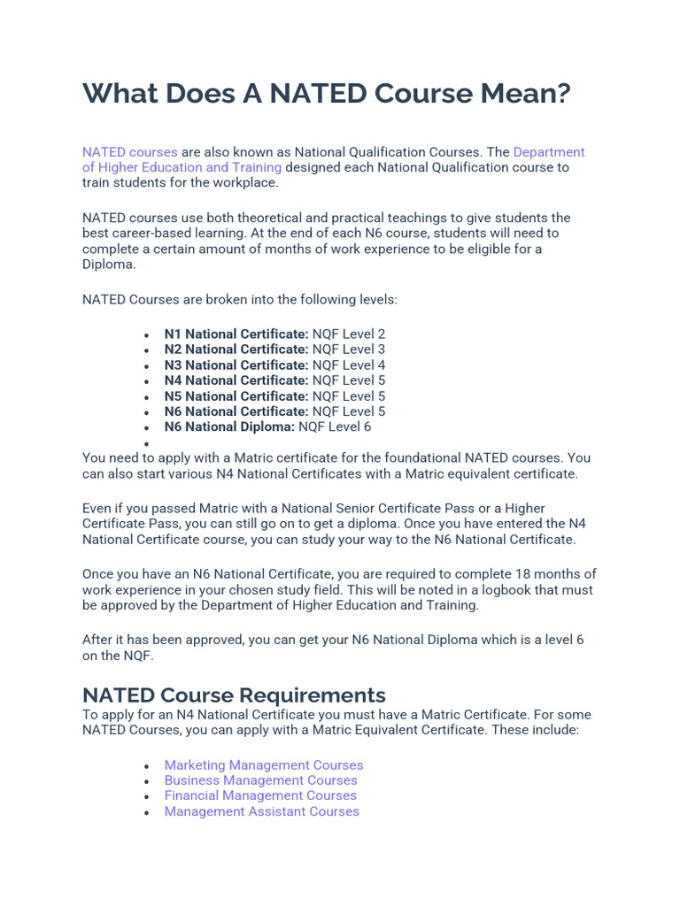 What Does A NATED Course Mean | PDF | Diploma | Career And Technical ...