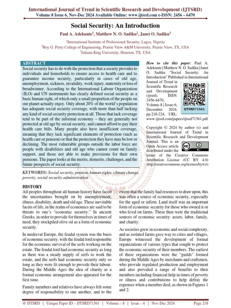 Social Security An Introduction | PDF | Developing Country | Economies