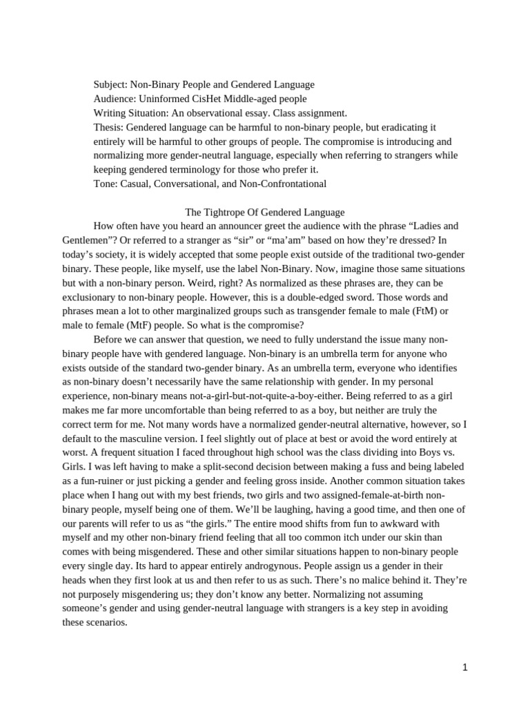 Non-Binary Essay | PDF | Lgbt | LGBTQIA+ Studies