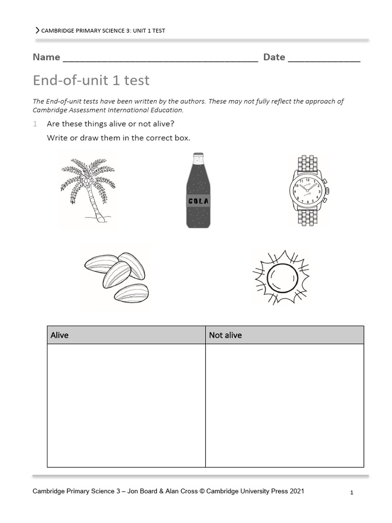 Cambridge Primary Science 3 Unit 1 Test | PDF