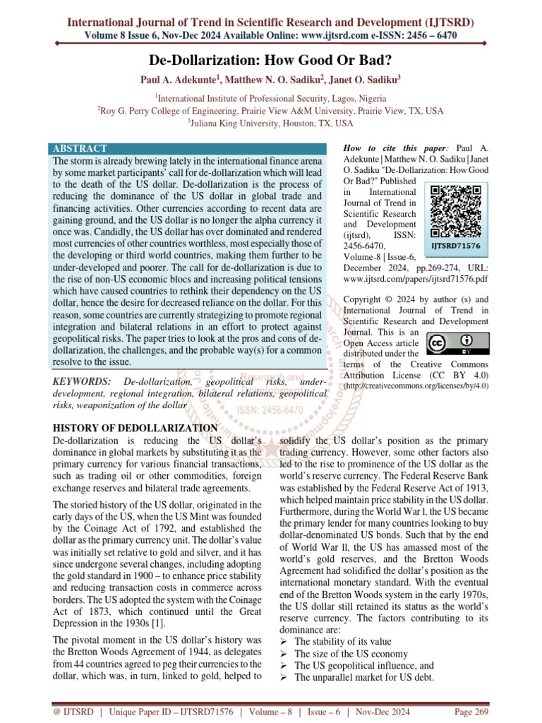 De Dollarization How Good or Bad | PDF | United States Dollar | Currency