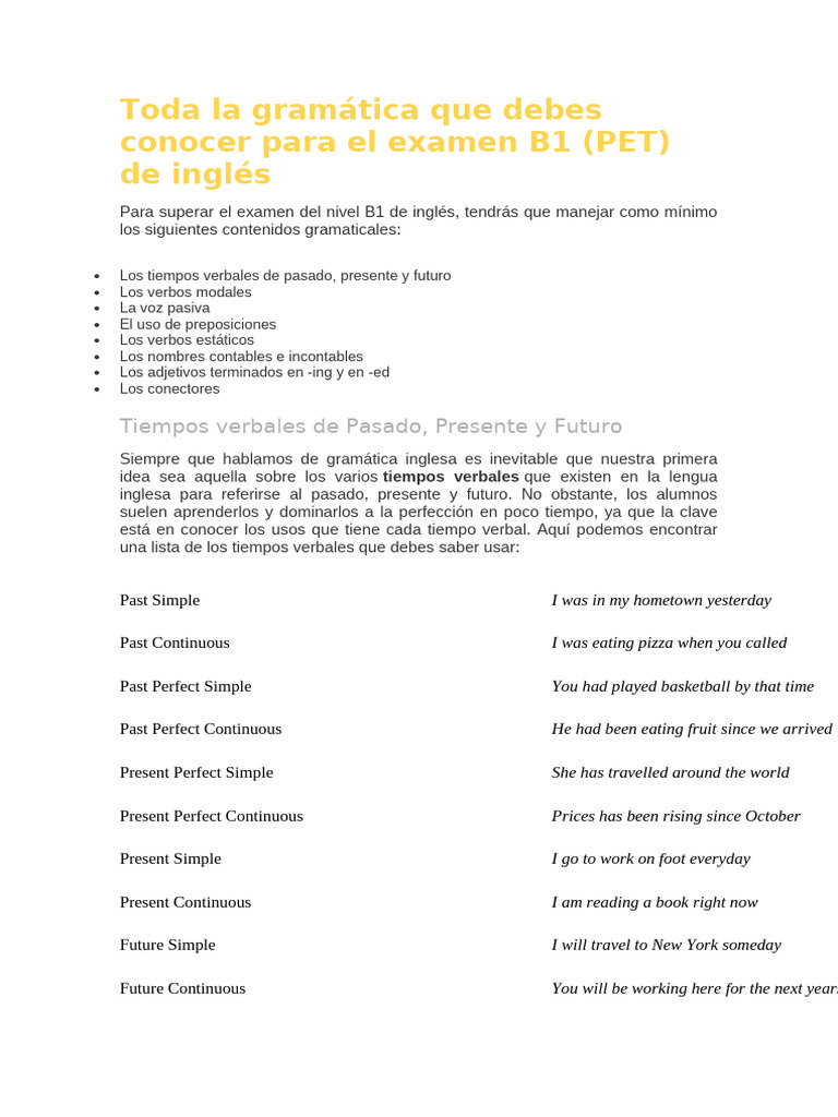 Toda La Gramática Que Debes Conocer para El Examen B1 | PDF | Gramática inglesa | Mecánica del ...