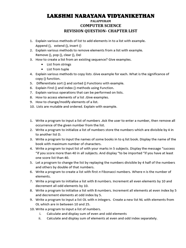 Revision Lists | PDF