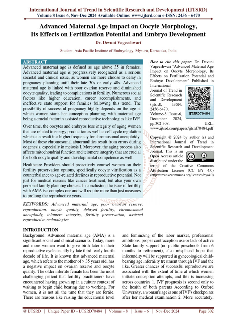 Advanced Maternal Age Impact On Oocyte Morphology, Its Effects On ...