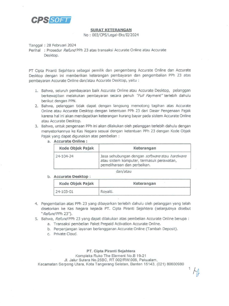 SK - Prosedur Refund PPH 23 Atas Transaksi Accurate Online Atau Desktop ...