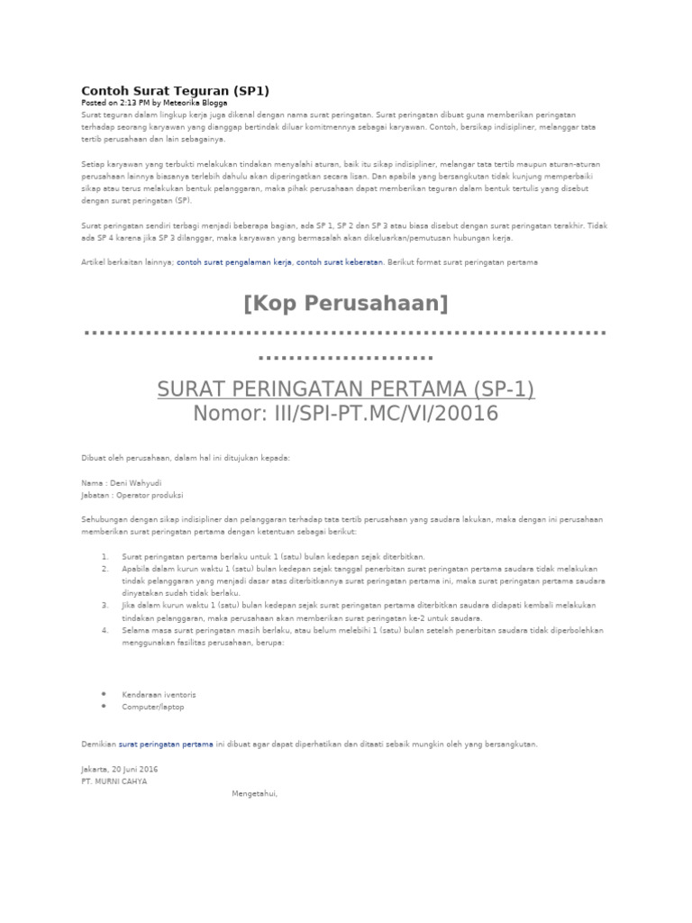 Contoh Surat Teguran 01 | PDF