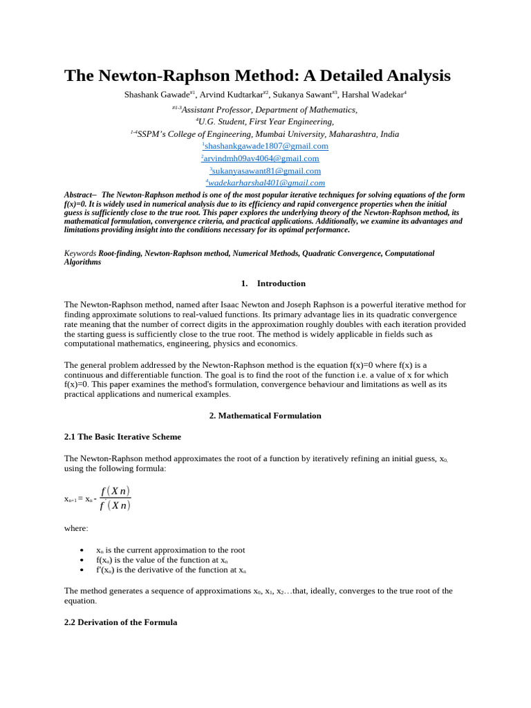 The Newton-Raphson Method A Detailed Analysis | PDF | Numerical Analysis | Mathematics