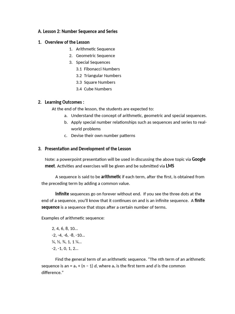 MMW Lesson 3 | PDF | Sequence | Arithmetic MMW Lesson 3 | PDF | Sequence | Arithmetic