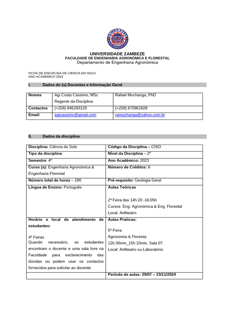 CISO 2024 - Plano de Disciplina Final | PDF | Solo | Engenharia