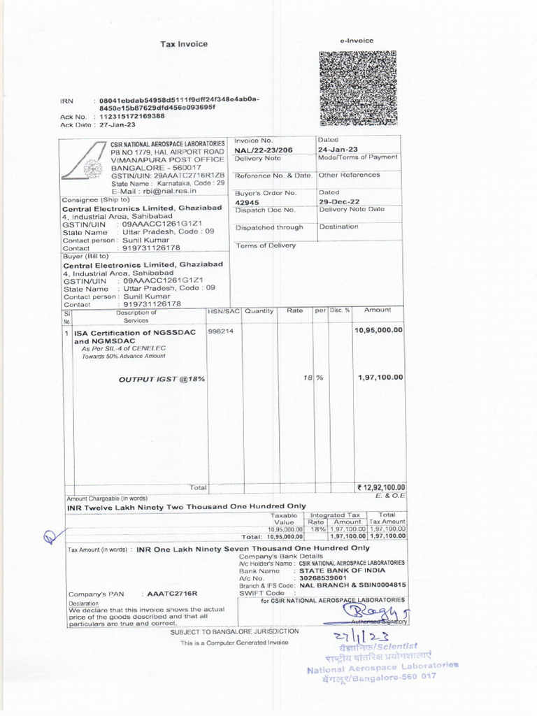 CEL PO 42945 - Tax Invoice for 50% Advance | PDF