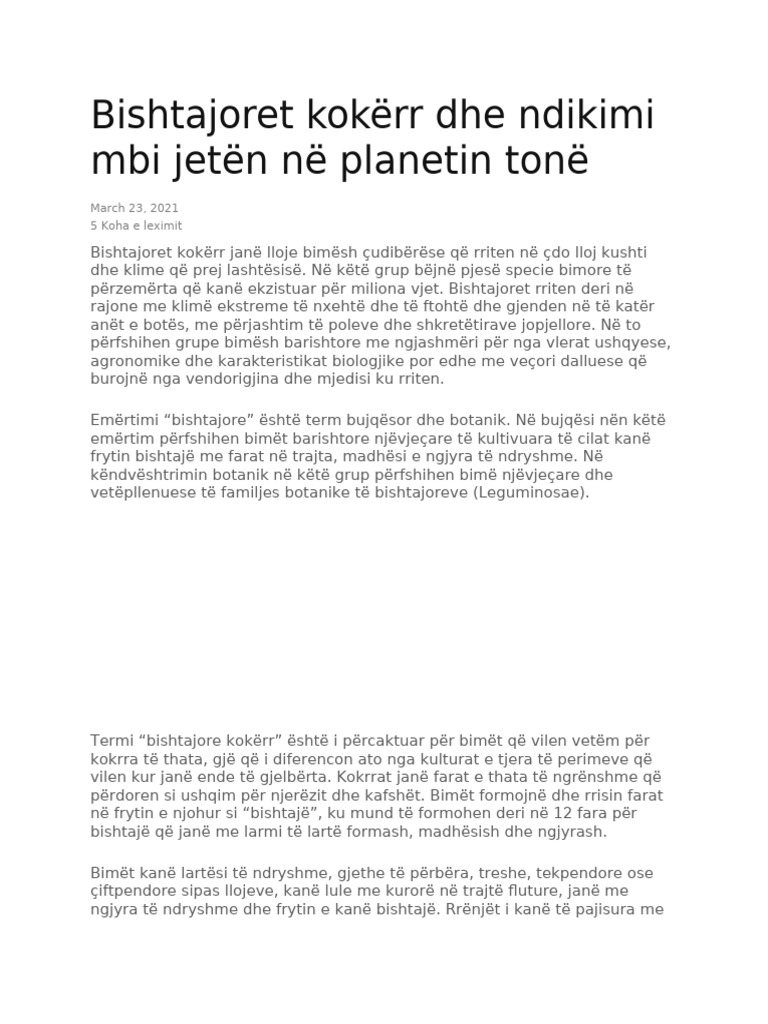 Bishtajoret Kokërr Dhe Ndikimi Mbi Jetën Në Planetin Tonë | PDF