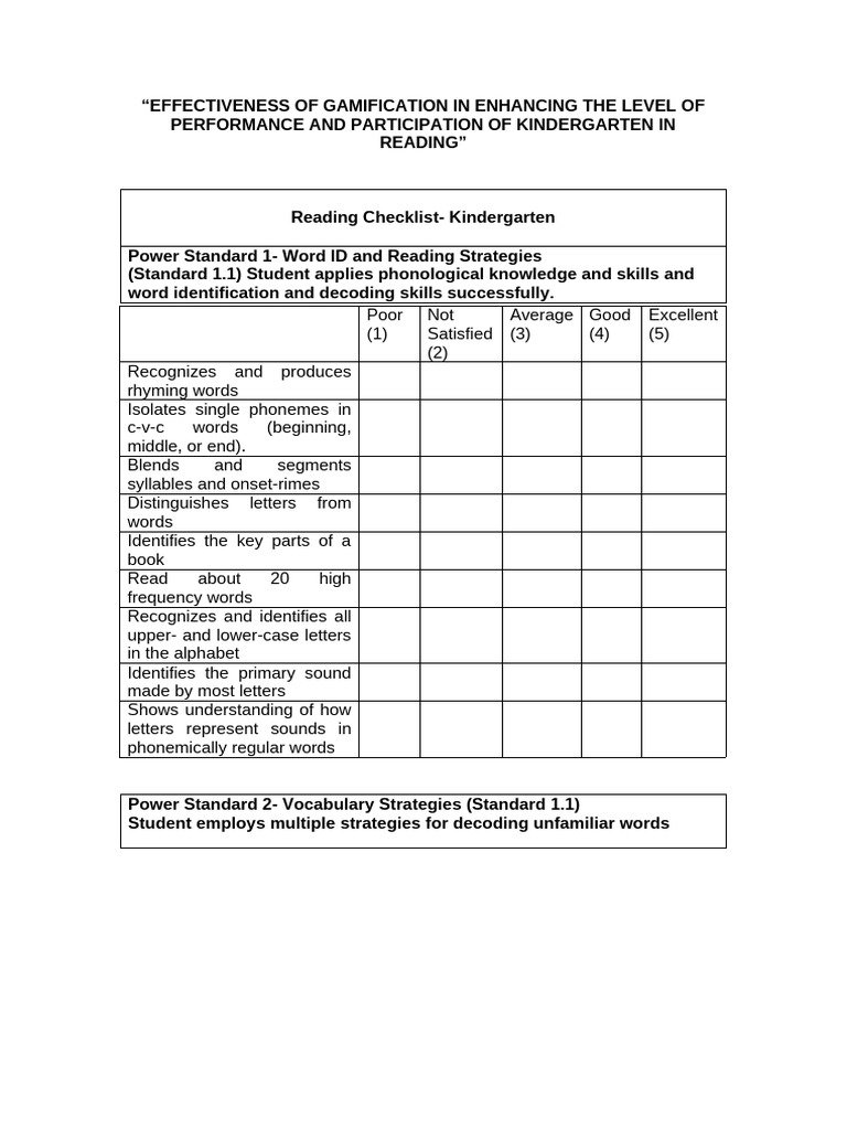 Reading Checklist (2) | PDF | Reading Comprehension | Word