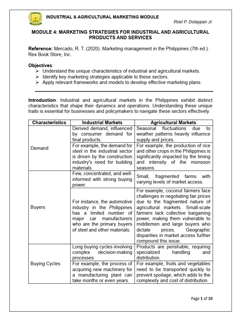 Marketing Strategies for Industrial & Agricultural Sectors | PDF ...