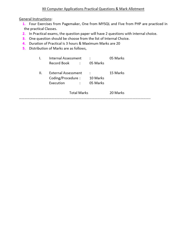 Computer Application Practical Model Qus 2021 EM | PDF | Php | Computer ...