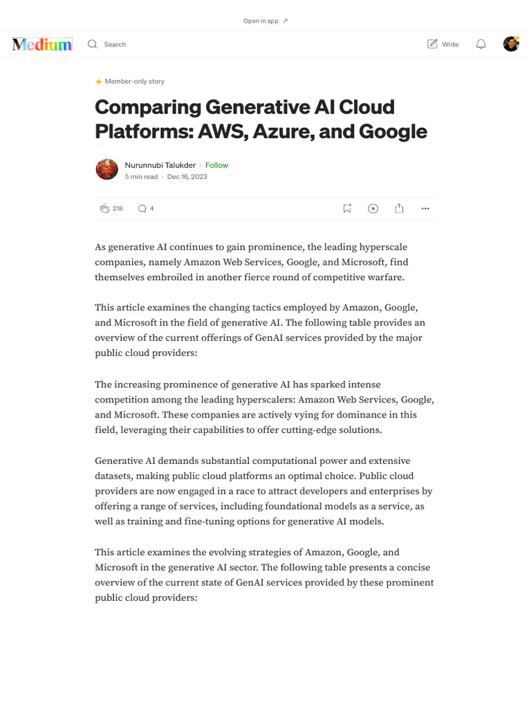 Comparing Generative AI Cloud Platforms_ AWS, Azure, and Google _ by Nurunnubi Talukder _ Medium ...