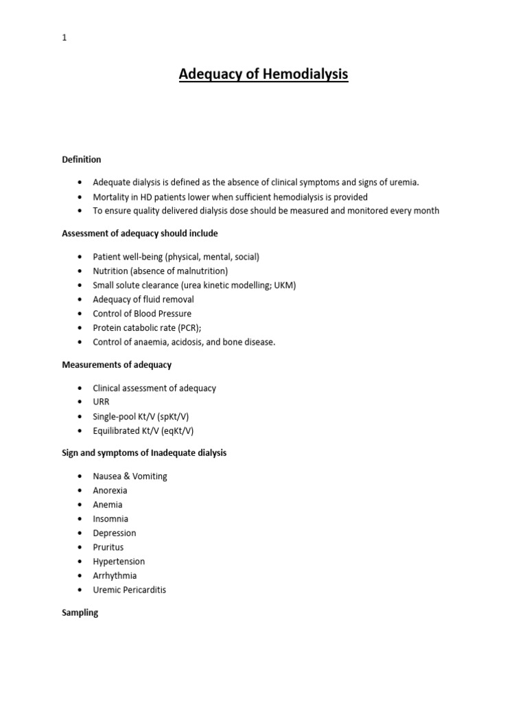Adequacy of Hemodialysis | PDF | Hemodialysis | Clinical Medicine