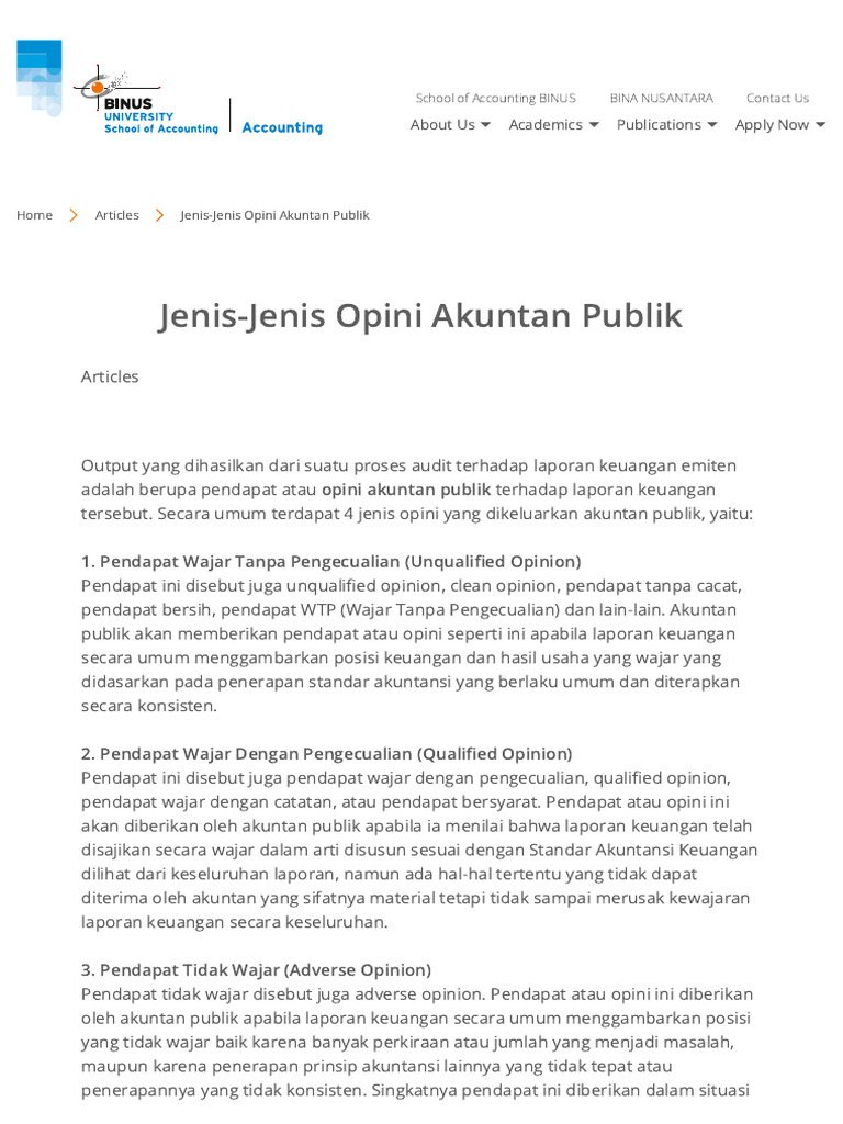 Jenis-Jenis Opini Akuntan Publik - Accounting | PDF