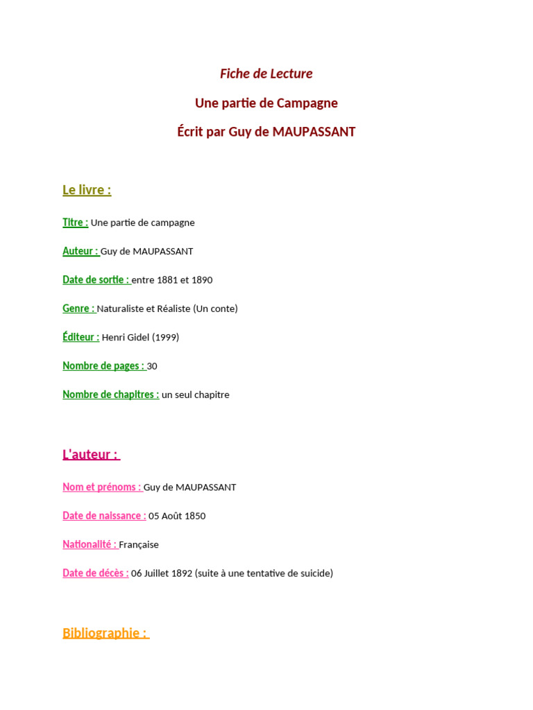 Analyse de "Une partie de campagne" | PDF | Guy de Maupassant