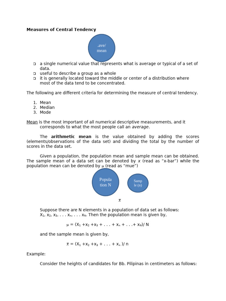 Measures of Central Tendency | PDF | Mean | Standard Deviation