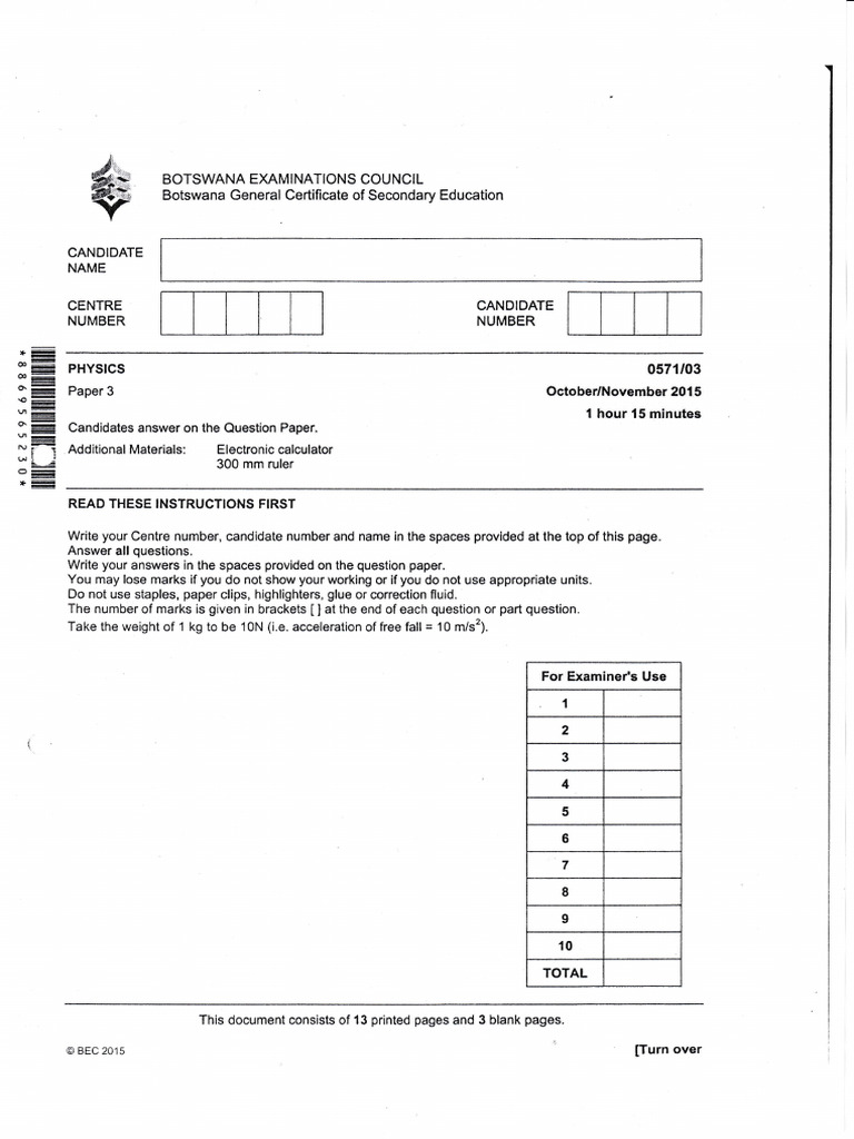 Examinations Council General Certificate of Secondary Education | PDF ...