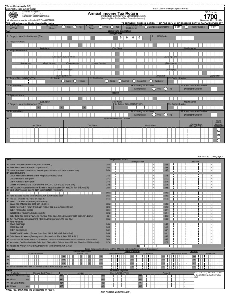 New Income Tax Return BIR Form 1700 - November 2011 Revised | Download ...