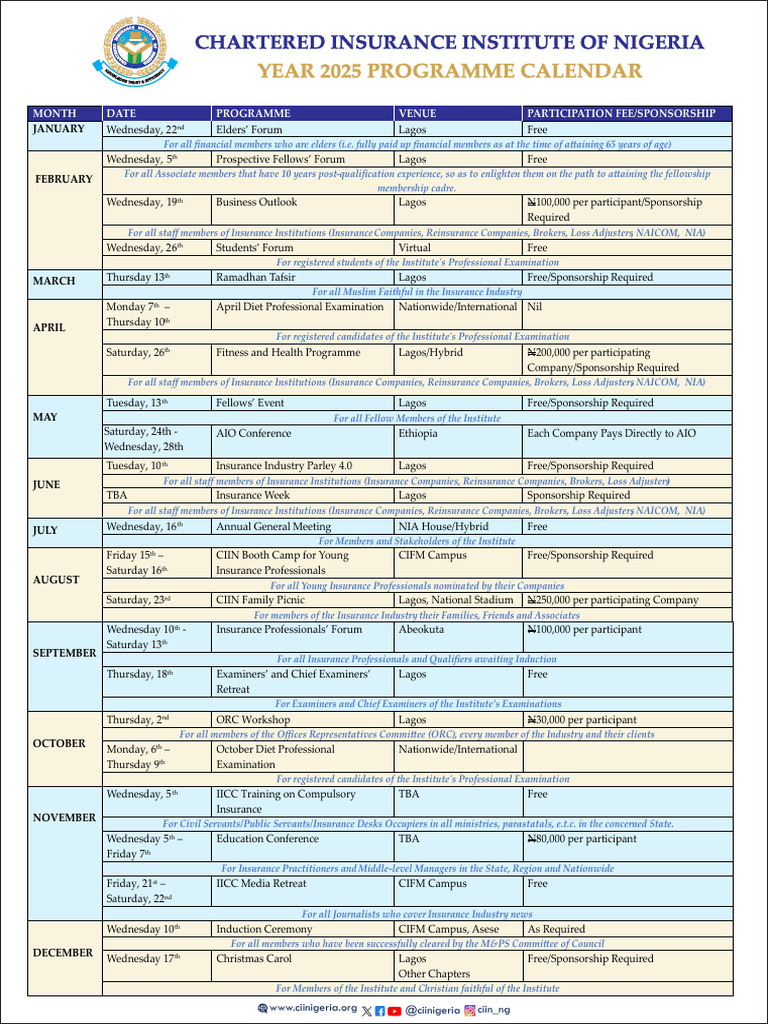 2025 CIIN Programme Calendar | PDF | Business | Financial Services
