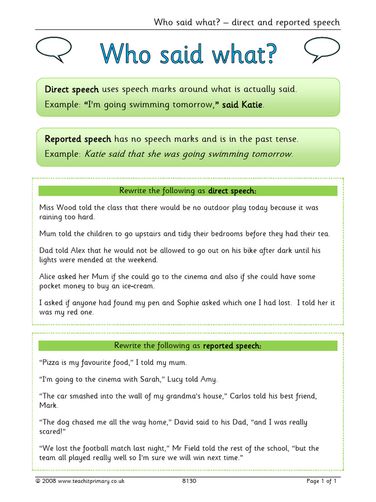 8130 Who Said What Direct and Reported Speech | PDF