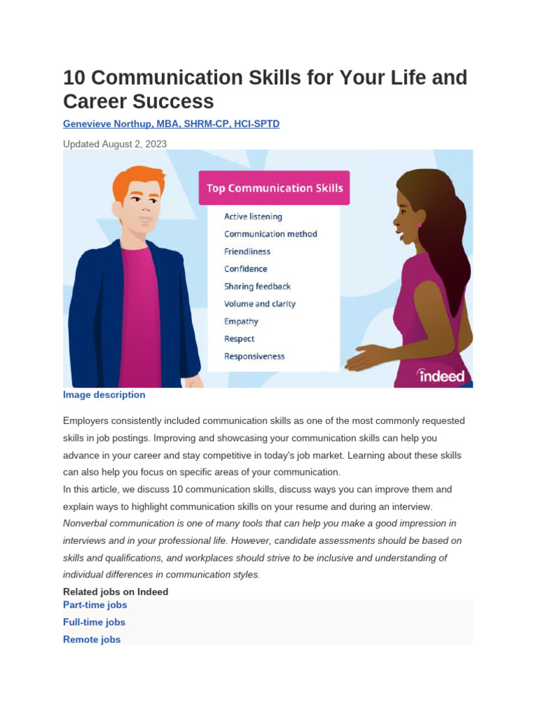 10 Communication Skills For Your Life and Career Success | PDF ...