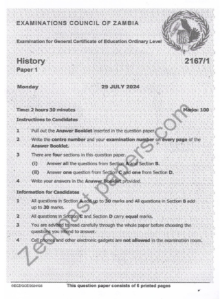 History Paper 1 2024 G.C.E | PDF