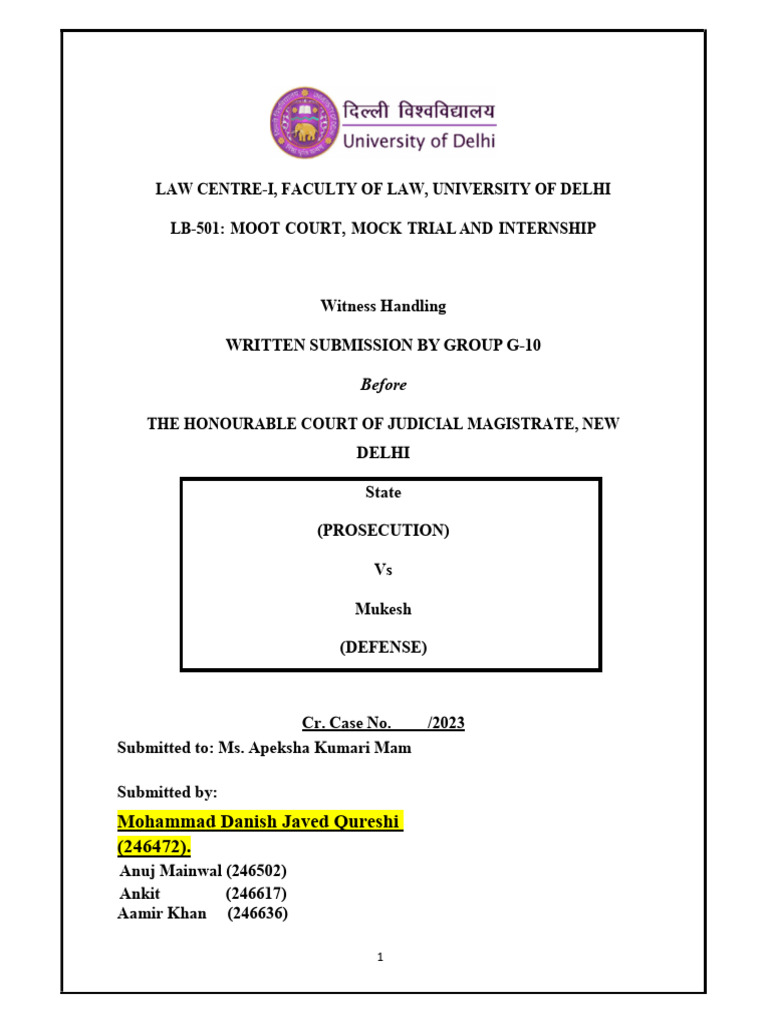 final mock submission | PDF | Prosecutor | Witness