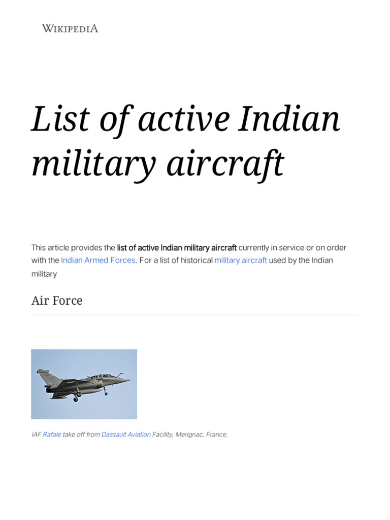 Active Indian Military Aircraft List | PDF | Military Aviation | Aircraft