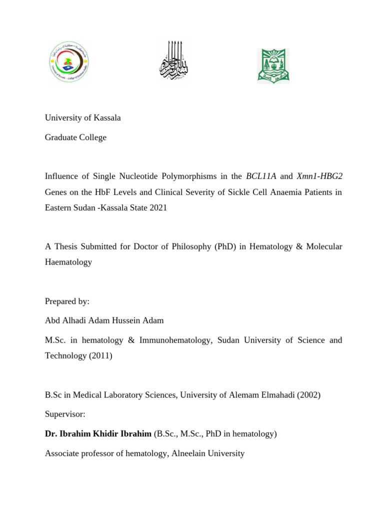 Finish PHD - DR Ibrahim | PDF | Single Nucleotide Polymorphism | Hemoglobin