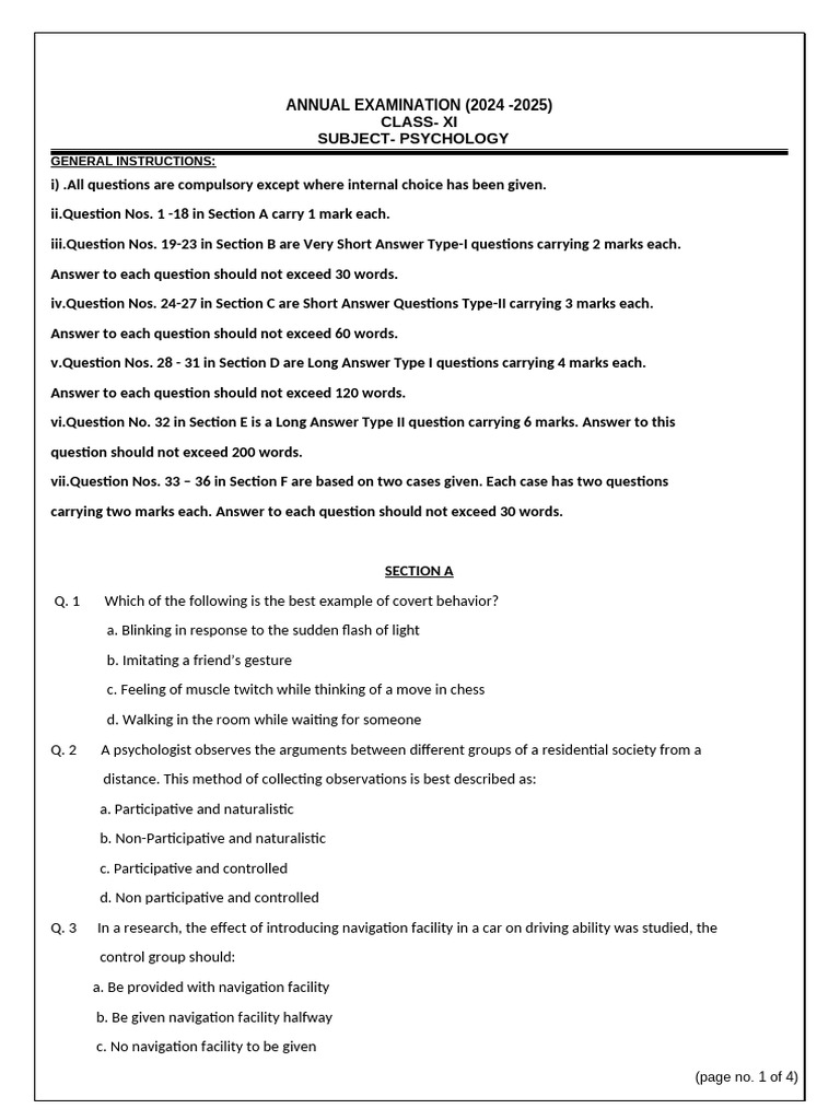 Class 11 Psychology 2025 Annual Set | PDF | Memory | Psychology
